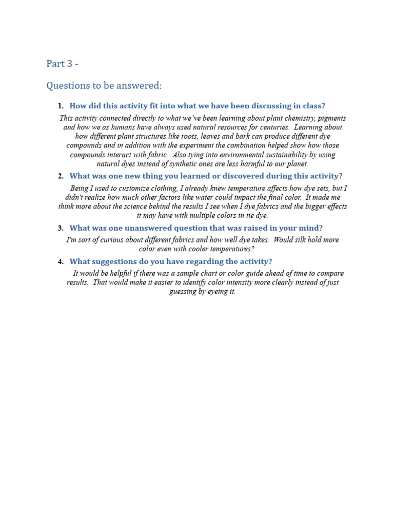 Dye Experiment Questions | PDF