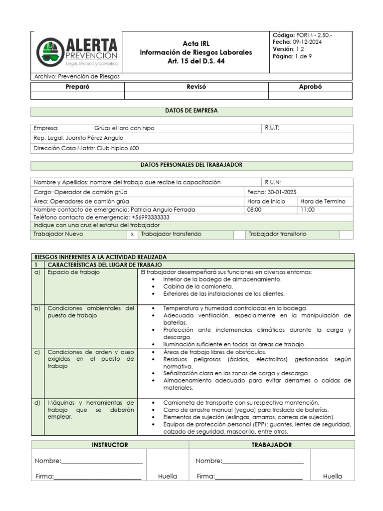 FORM - 2.50. - Acta IRL Información de Los Riesgos Laborales (DS 44) V2 ...