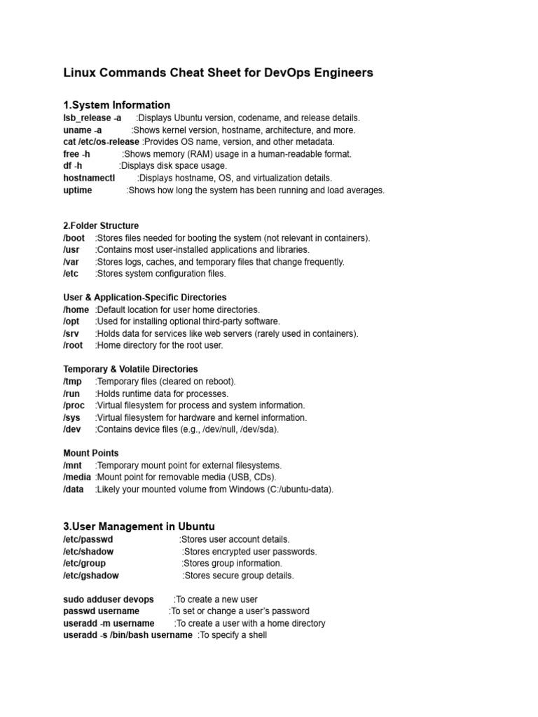 Linux Commands Cheat Sheet For DevOps Engineers | PDF | File System | Computer File