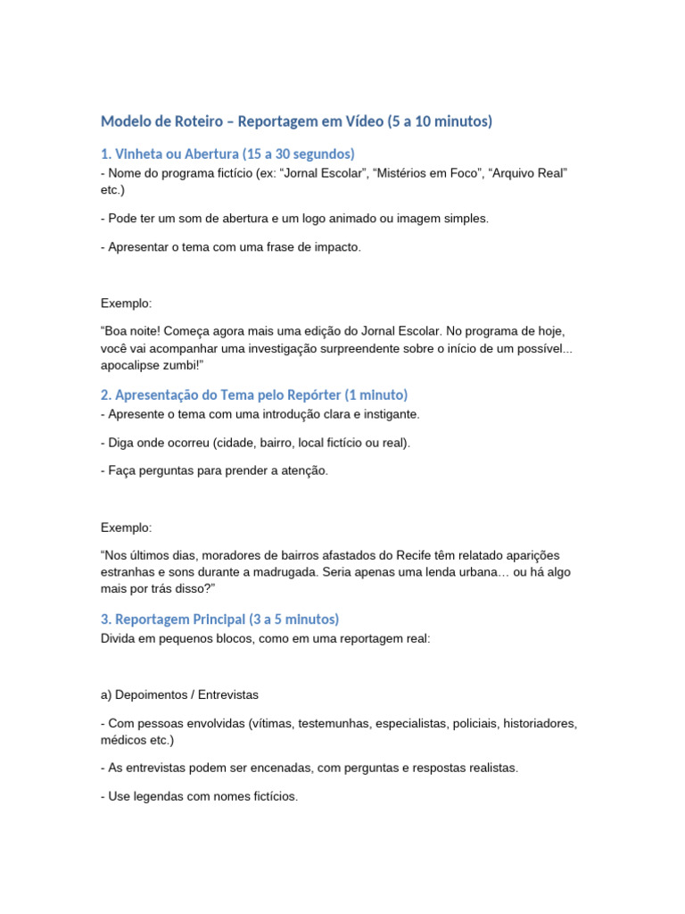 Modelo de Roteiro Reportagem 2 | PDF | Jornalismo
