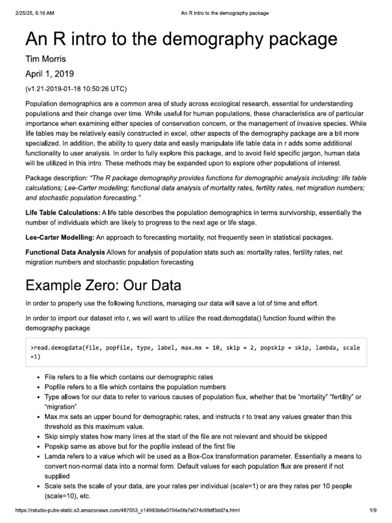 An R Intro To The Demography Package | PDF