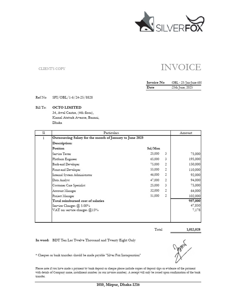 Invoice Octo Jan - June 2025 F | PDF | Banks | Payments