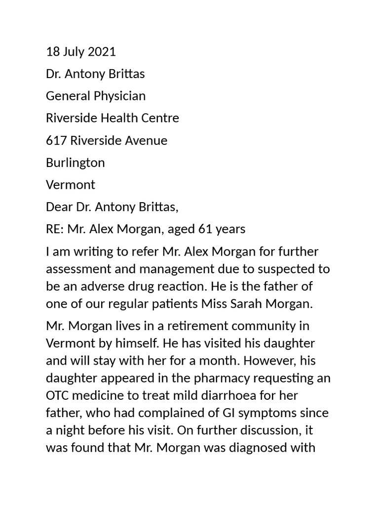 Referral for Alex Morgan's Drug Reaction | PDF