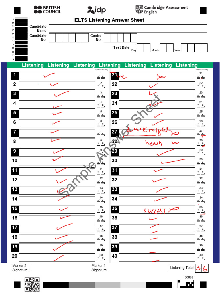 Blank Answer Sheet Listening | PDF