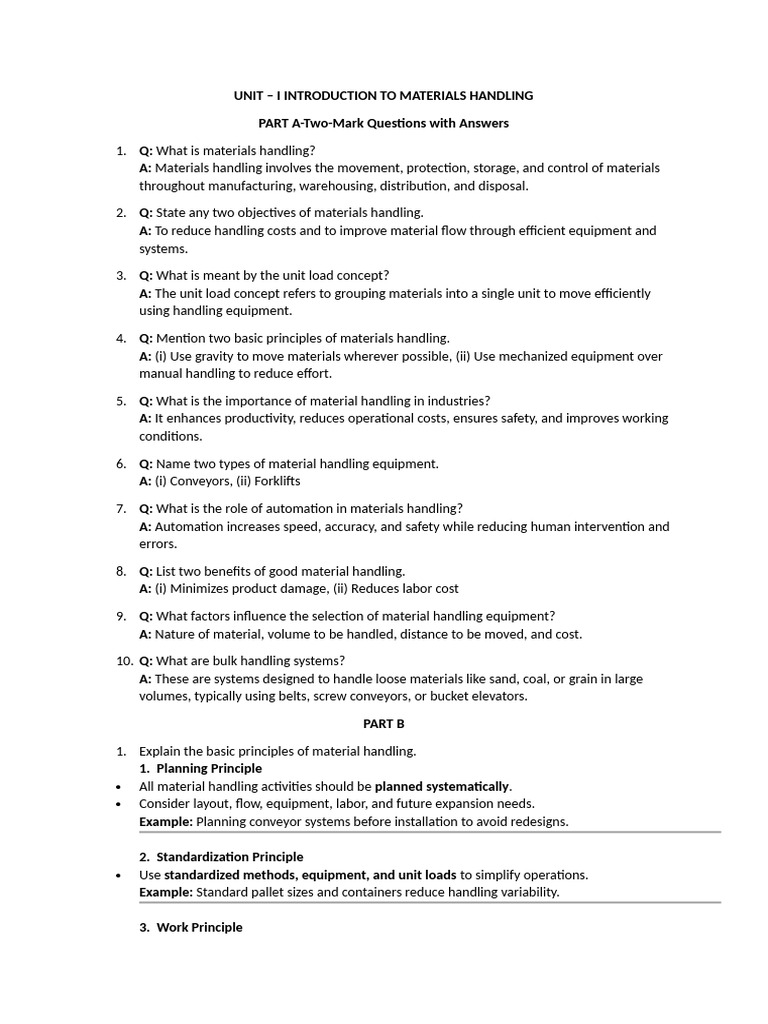 UNIT 1 Question and Answers | PDF | Warehouse | Pallet