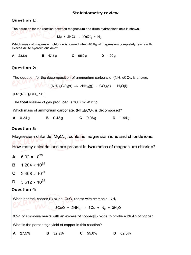 Stoichiometry Review | PDF