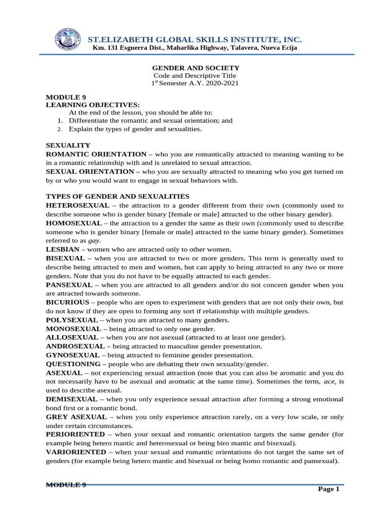 Module 9 Gender and Society | PDF | Sexual Orientation | Heterosexuality