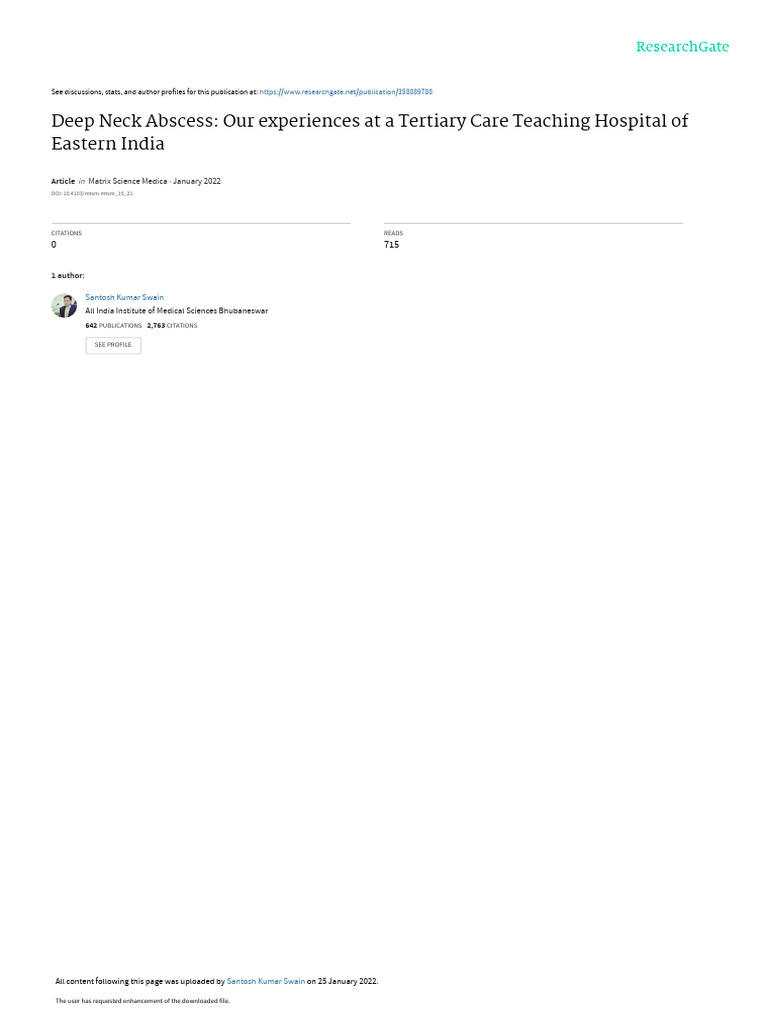 Deep Neck Abscess Our Experiences at A Tertiary Care Teaching Hospital ...