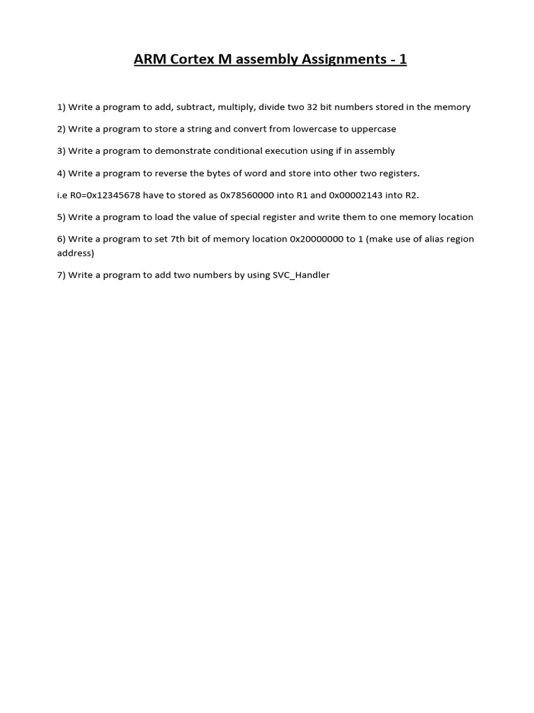 ARM Cortex M Assembly Assignments | PDF