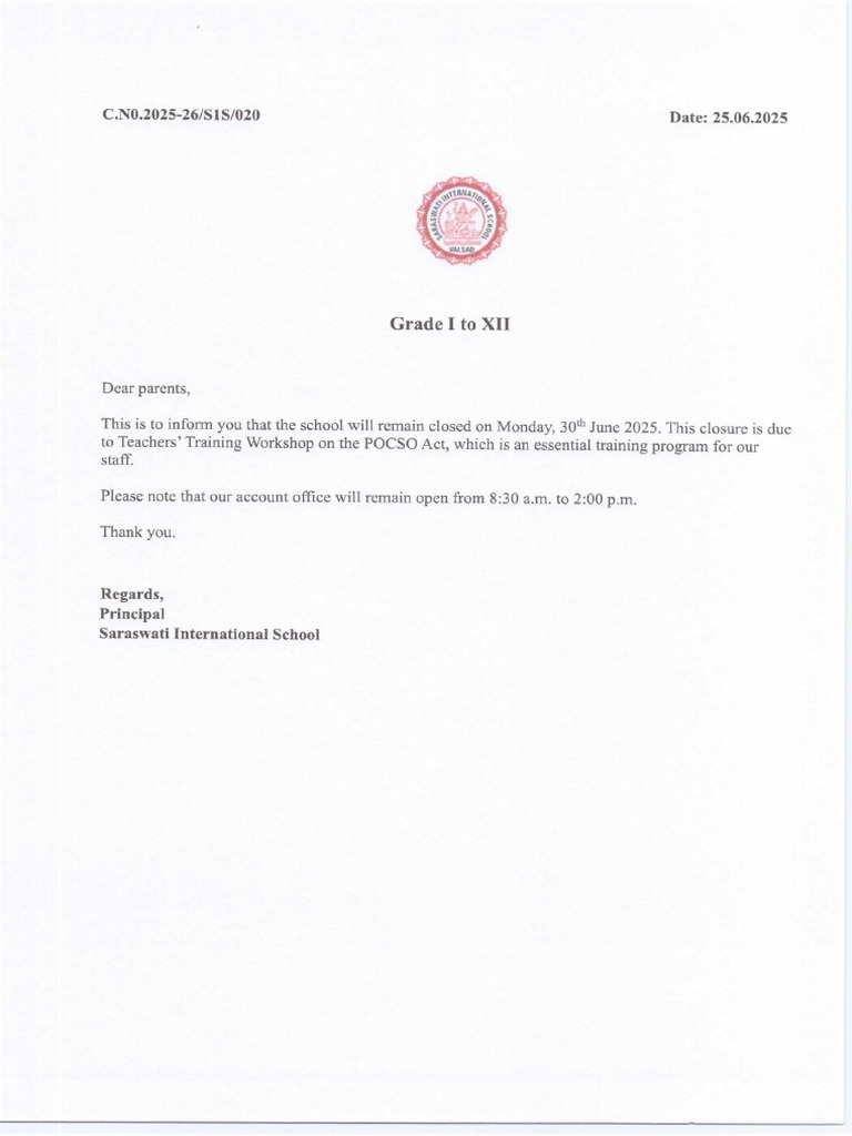 30th June 2025 Holiday Circular 2025-2026 | PDF