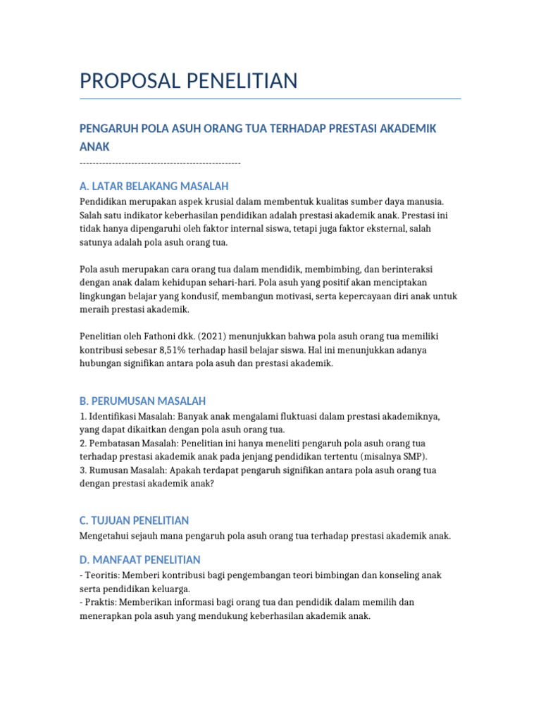 Proposal Pola Asuh Prestasi | PDF