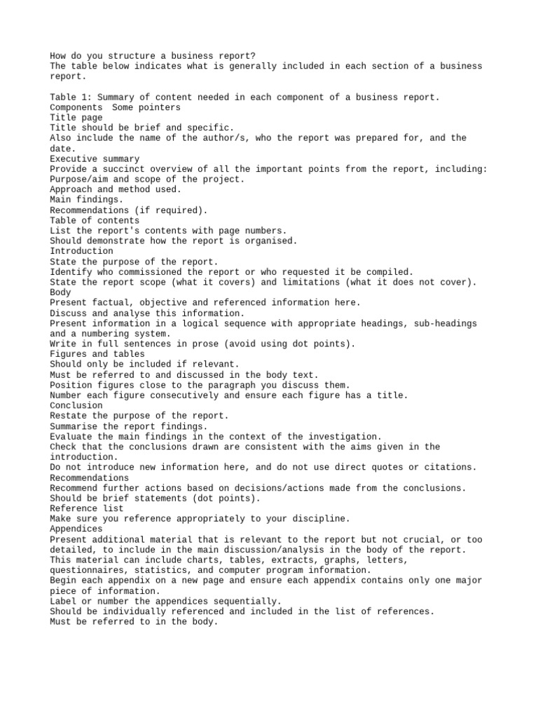 Business Report Structure Guide | PDF