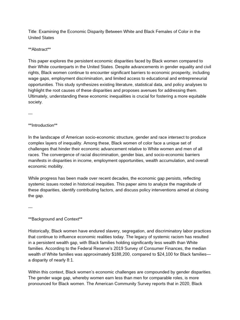 Examining The Economic Disparity Between White and Black Females of ...