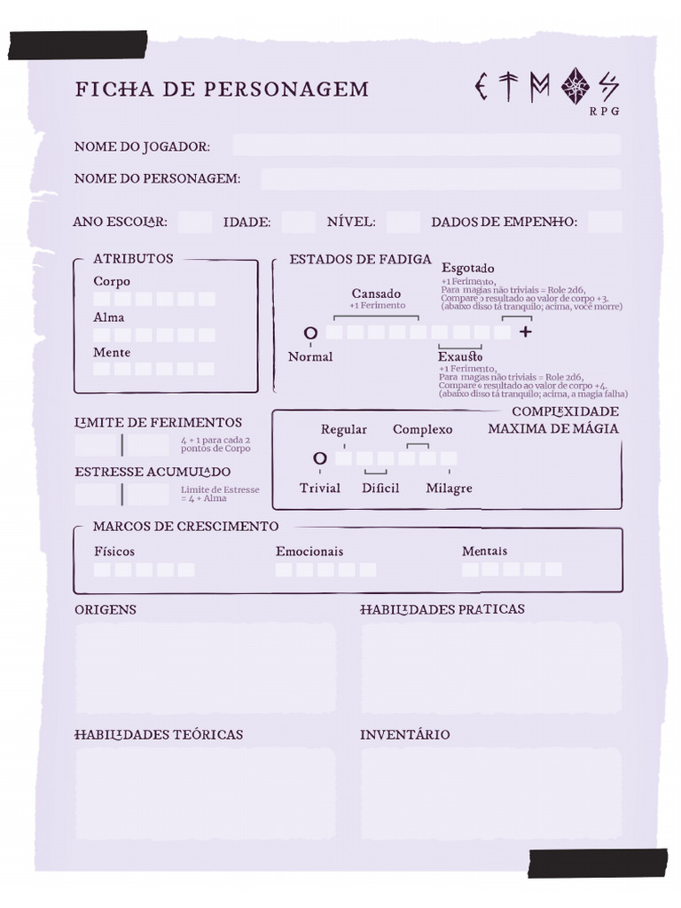 Ficha de Personagem Editável - ETMOS RPG | PDF