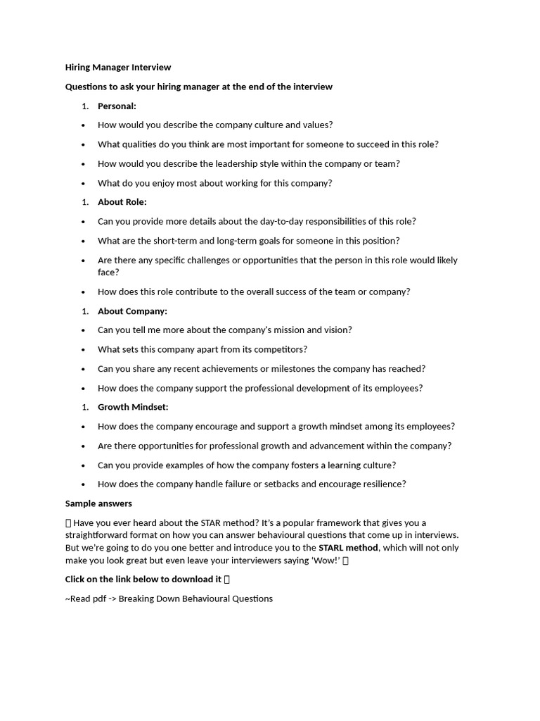 Hiring Manager Interview | PDF