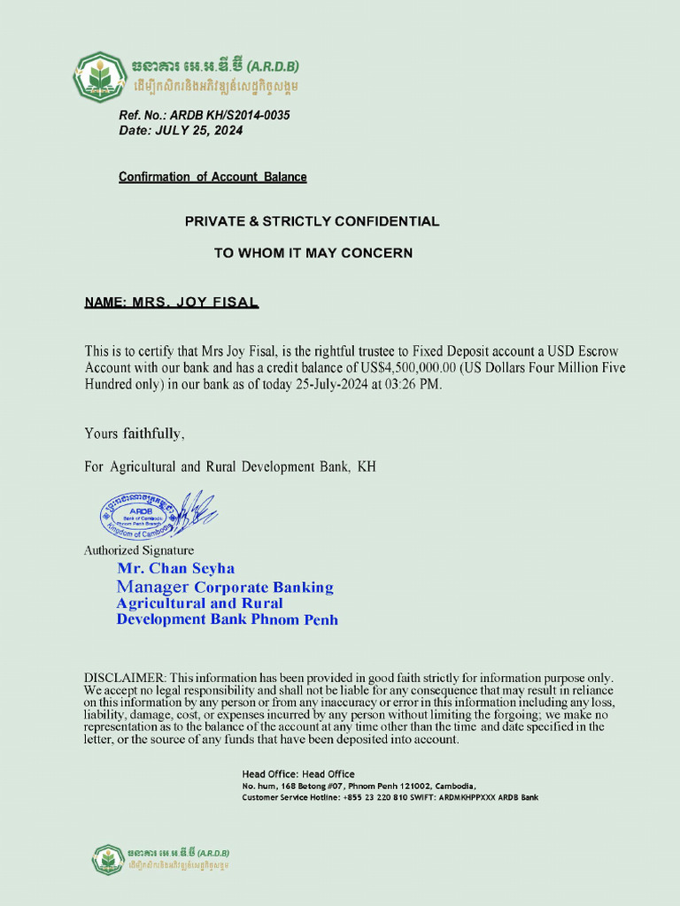 Bank Account Statement & Confirmation JULY 25 2024 | PDF