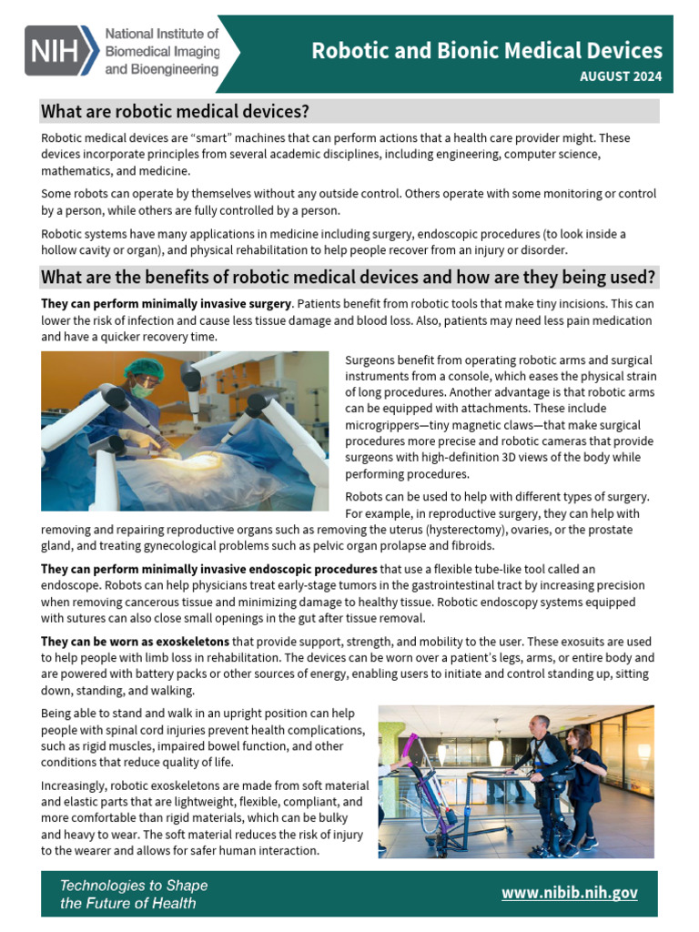 Fact Sheet Robotic and Bionic Medical Devices | PDF | Prosthesis | Surgery