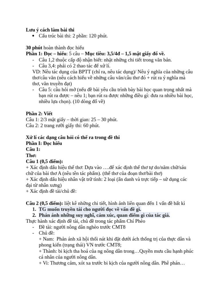 Lưu Ý Cách Làm Bài Thi L P 12 | PDF