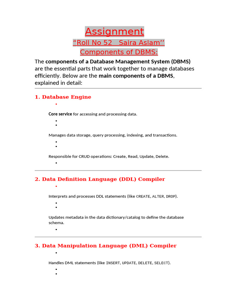 Components of DBMS, Advantages of Data Base and Disadvantages of File Processing System | PDF ...
