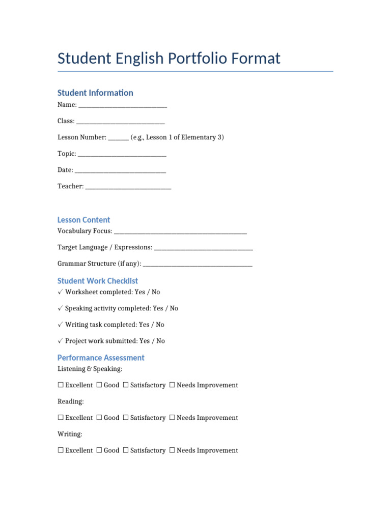 Student English Portfolio Template | PDF