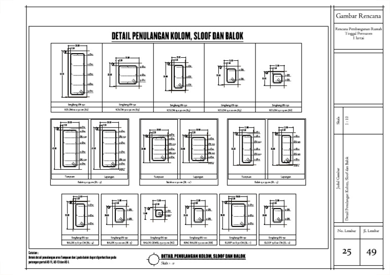 Detail Penulangan Kolom, Sloof Dan Balok | PDF