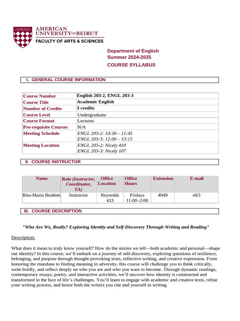 Summer 2025 ENGL203 Syllabus | PDF | Turnitin | Plagiarism