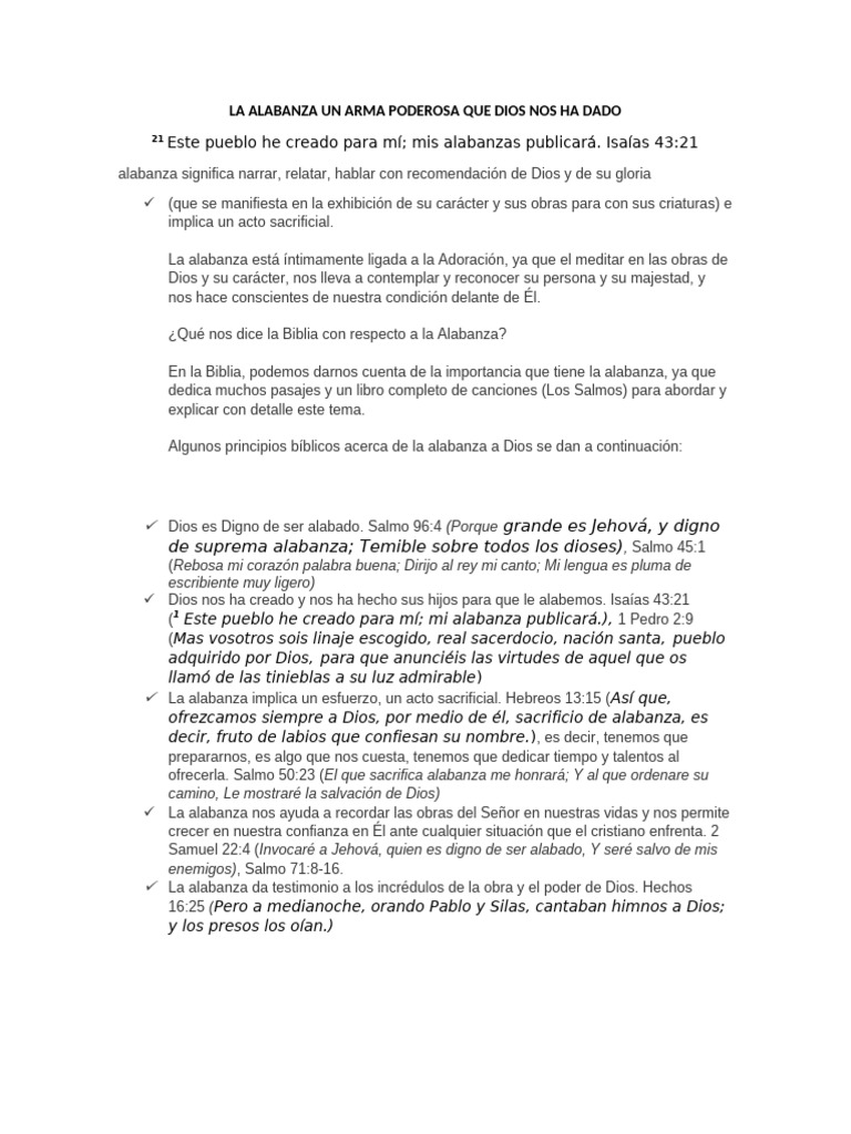 La Alabanza Un Arma Poderosa Que Dios Nos Ha Dado | PDF | Salmos | Dios