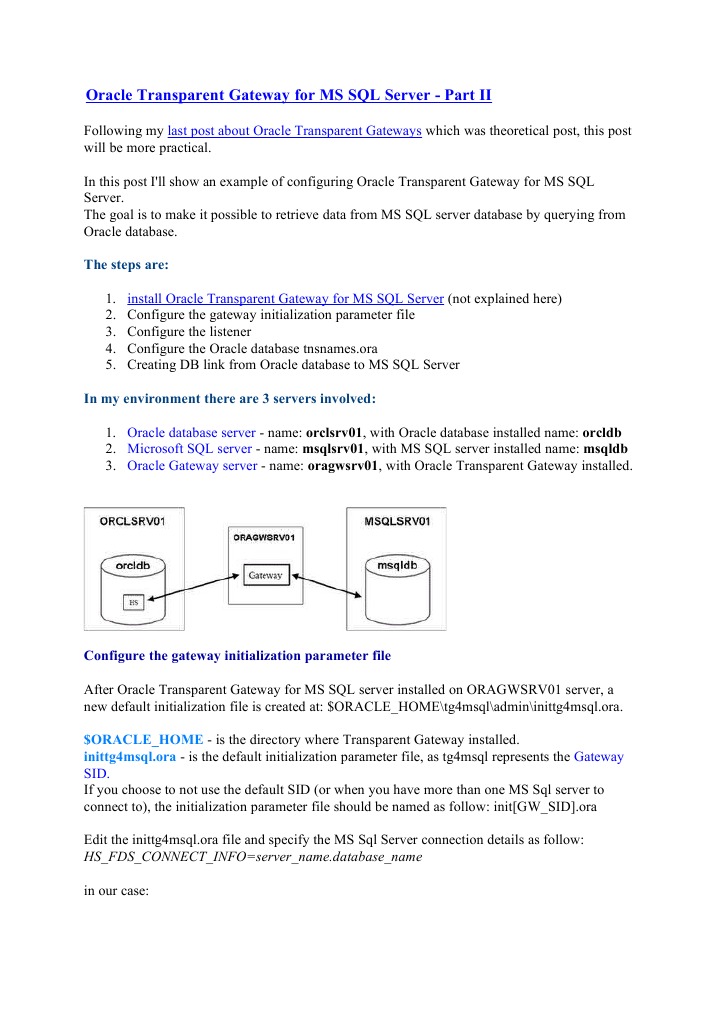 Oracle Transparent Gateway For MS SQL Server | PDF | Microsoft Sql Server | Oracle Database
