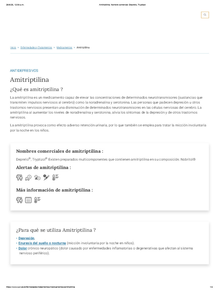 Amitriptilina. Nombre Comercial - Deprelio, Tryptizol | PDF | Trastorno ...