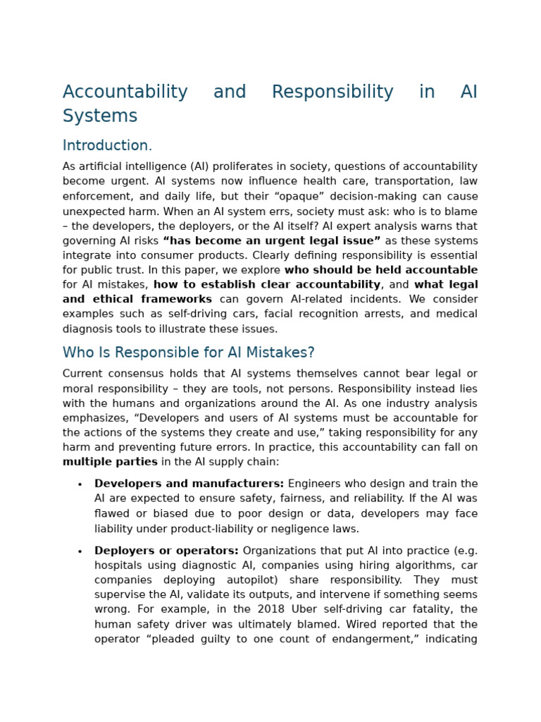 Accountability and Responsibility in AI Systems | PDF | Artificial ...