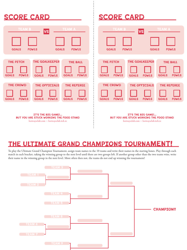 It's The Big Game! Scorecards and Tournament | PDF | Association ...
