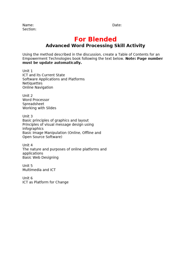 Advanced Word Processing Skill Activity | PDF