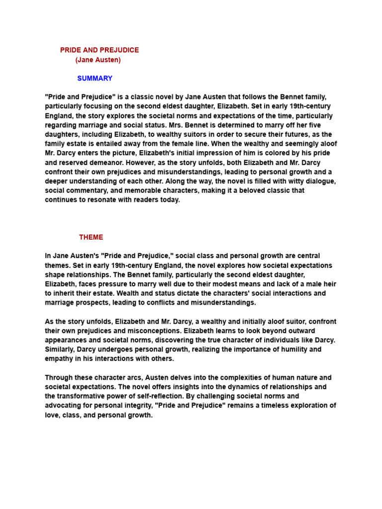 Pride and Prejudice Overview | PDF | Pride And Prejudice | Mr. Darcy