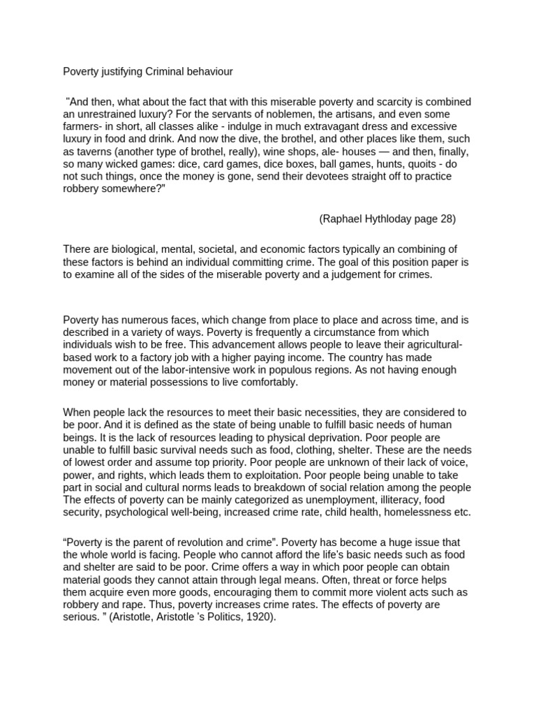 Poverty's Role in Criminal Behavior | PDF | Poverty | Poverty ...