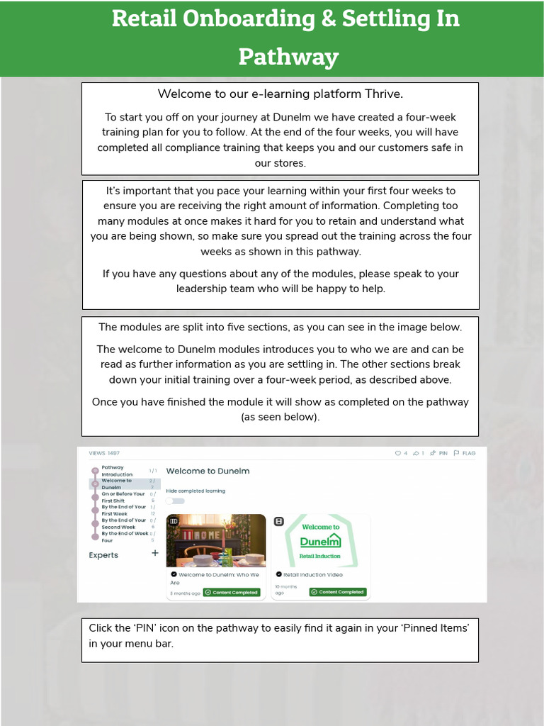 Retail Onboarding & Settling in Pathway | PDF