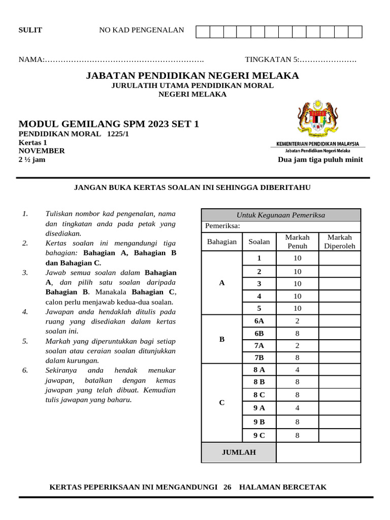 Set 1 Pendidikan Moral SPM 2023 | PDF