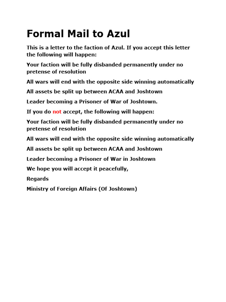 Ultimatum Letter to Azul Faction | PDF