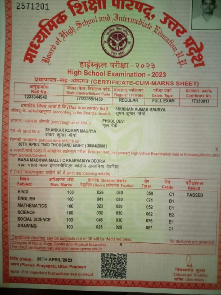 Subham Marksheet | PDF