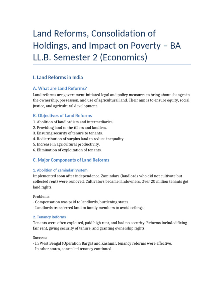 Impact of Land Reforms on Poverty in India | PDF | Leasehold Estate ...