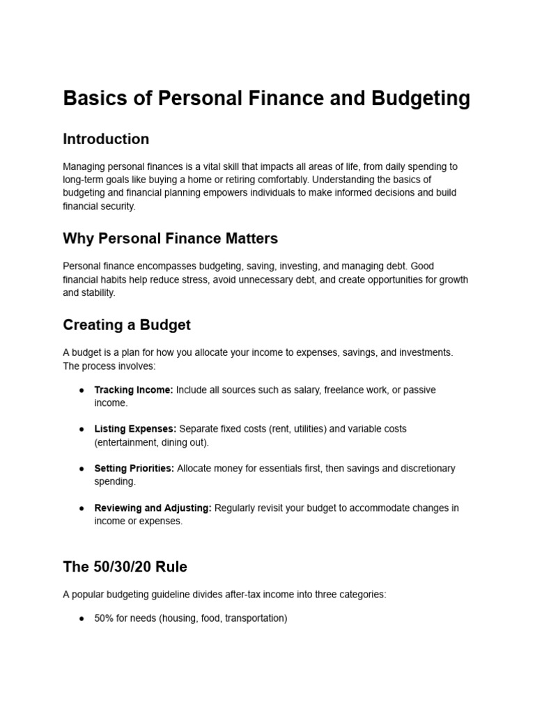 Personal Finance and Budgeting Basics | PDF | Expense | Budget