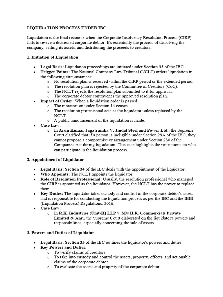 Liquidation Process Under Ibc | PDF | Liquidation | Insolvency