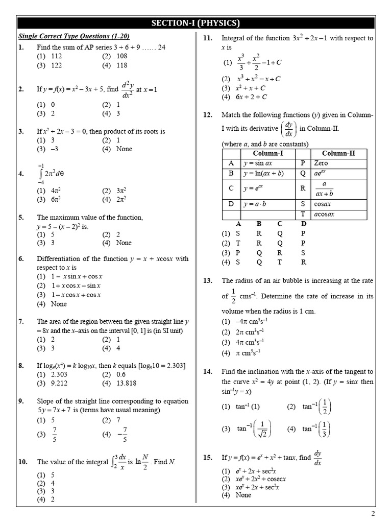 Mathematical Tools: Practice Questions - Physics Question | PDF | Electron | Applied And ...