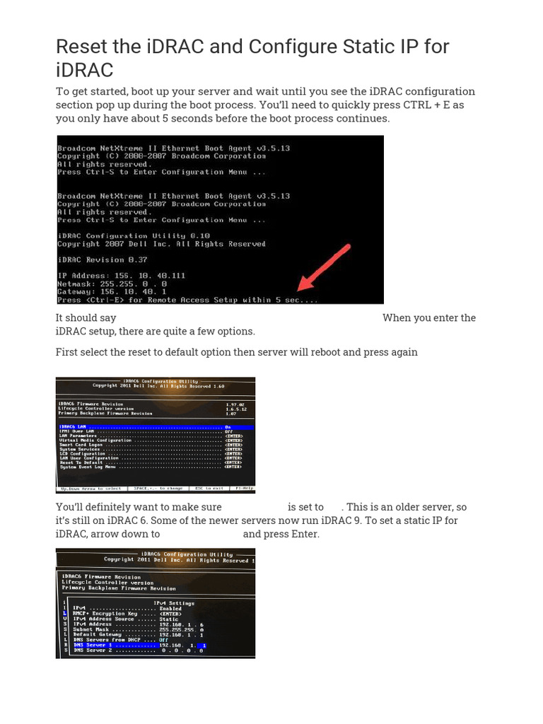 Reset The IDRAC and Configure Static IP For IDRAC6 | PDF