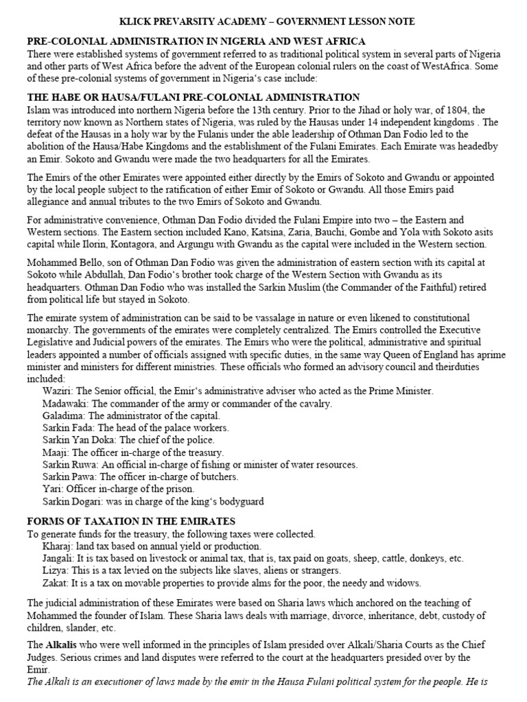 Precolonial Administration Note | PDF