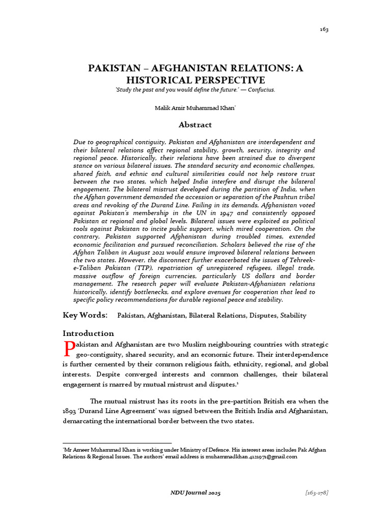 Historical Overview of Pakistan-Afghanistan Relations | PDF ...