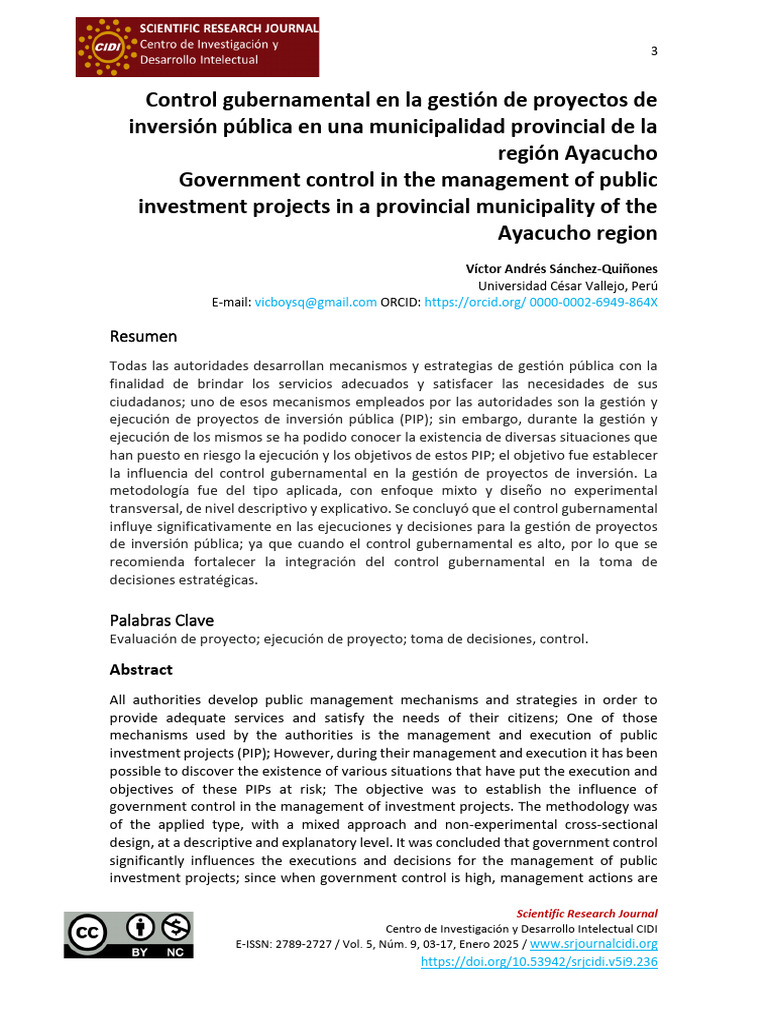 Control Gubernamental en La Gestión de Proyectos de Inversión Pública ...