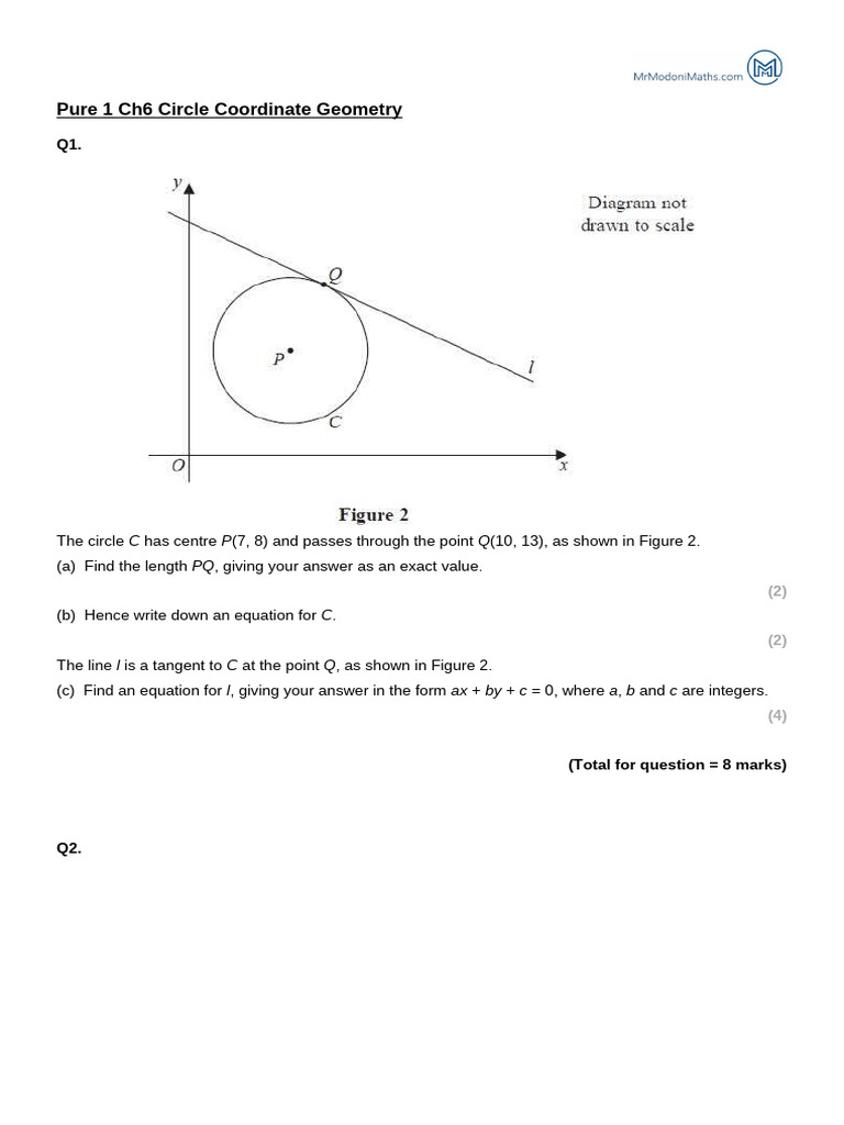 Pure 1 Ch6 - Circle Coordinate Geometry | PDF | Circle | Analytic Geometry
