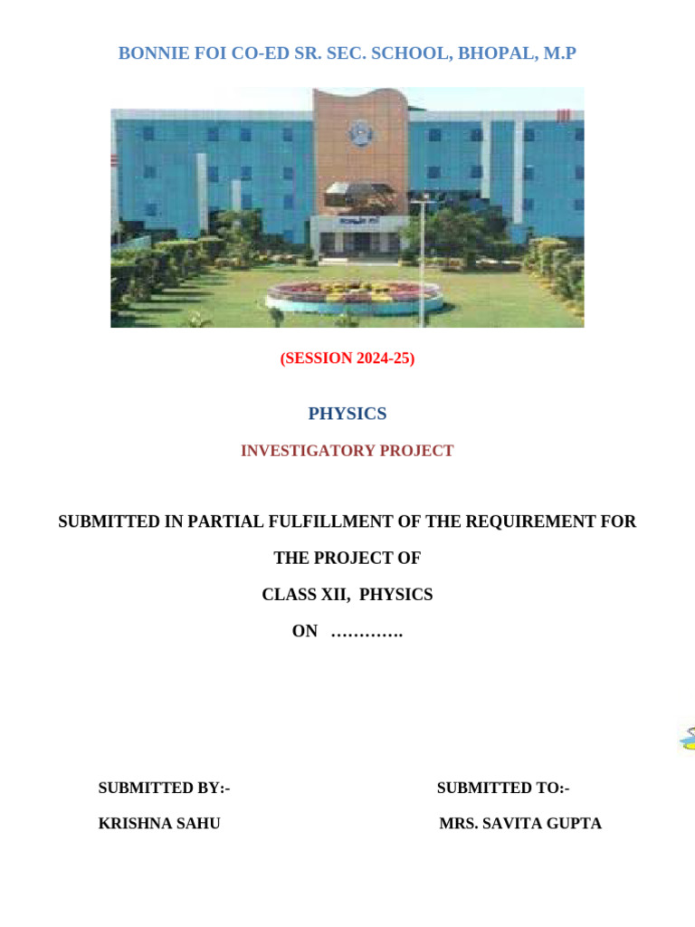 Class XII Physics Project Front Page (1) - 1 | PDF