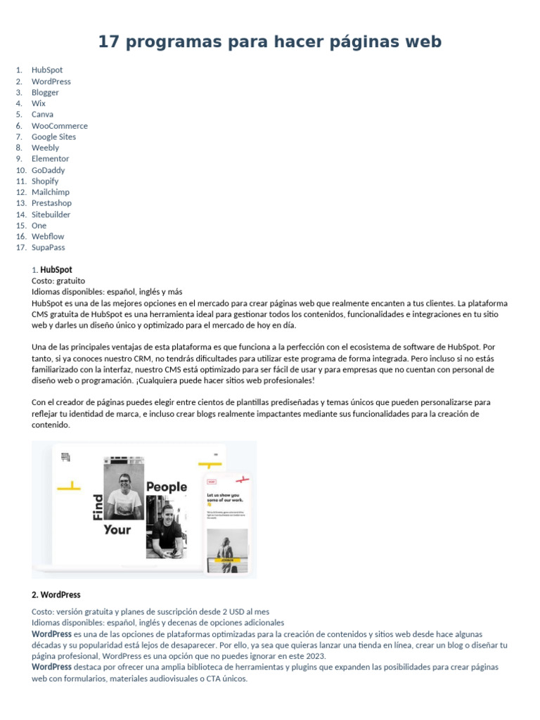 Programas para Hacer Páginas Web en 2023 | PDF | Word Press | Blog