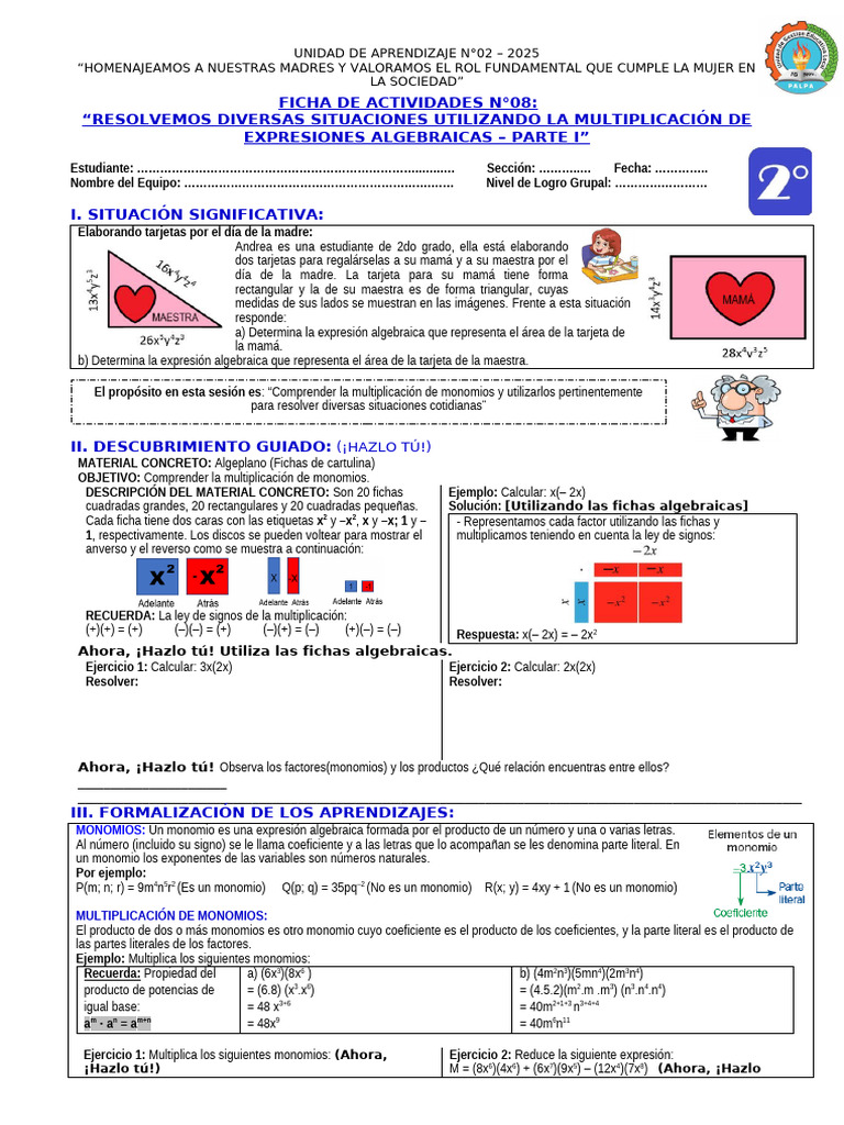Ficha 8-2do-Ua2-2025 | PDF | Multiplicación | Matemática Elemental